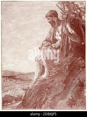 Engraving of a shepherd watching over his flock Stock Photo - Alamy