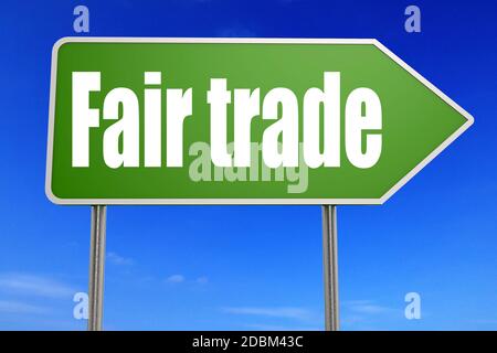 Fair trade word on green road sign, 3D rendering Stock Photo - Alamy