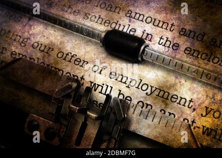 Employment form on vintage typewriter Stock Photo - Alamy