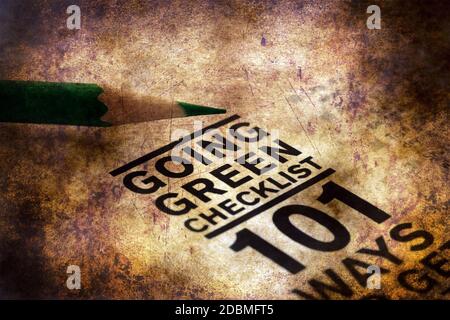 Going green checklist grunge concept Stock Photo - Alamy