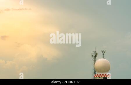Aeronautical meteorological observations station tower with spherical ...
