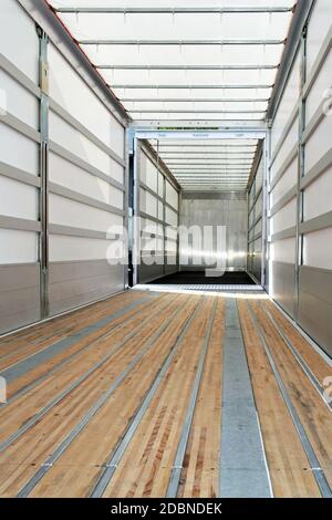 Interior view of empty semi truck trailer Stock Photo - Alamy