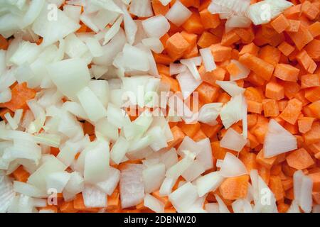 Carrot and onion cutted on top view background Stock Photo - Alamy