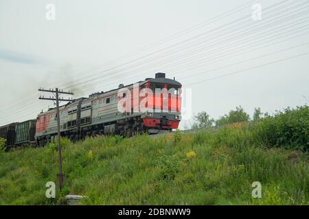 Old traveling Russian train in the field Stock Photo - Alamy