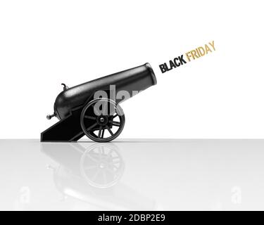 Circus cannon shooting text Black Friday, 3d illustration Stock Photo ...
