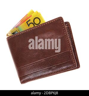 Australian Dollars in the black wallet on a wooden background Stock ...
