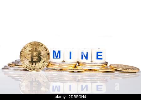 Conceptual cryptocurrency bitcoin with the word Finance on white ...