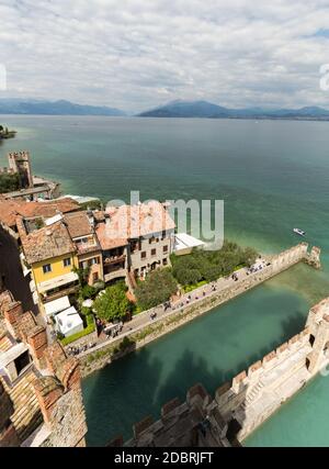 Backwater inside the Scaliger Castle - medieval port fortress, Sirmione ...