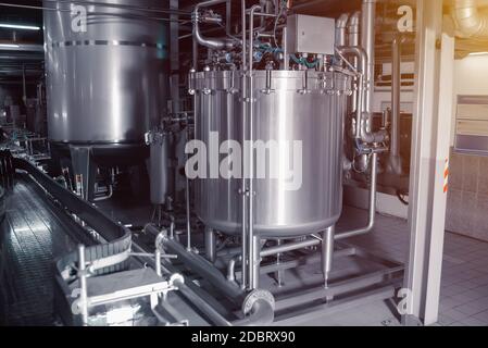 Fine filter for beer. Industrial beer filtration system in a brewery ...