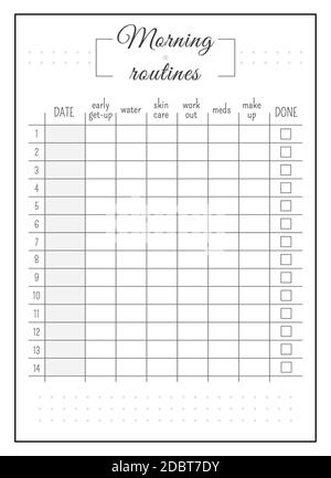 Daily routine calendar minimalist planner page design. Morning list ...