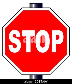 The large octagon red and white stop sign isolated over a white ...