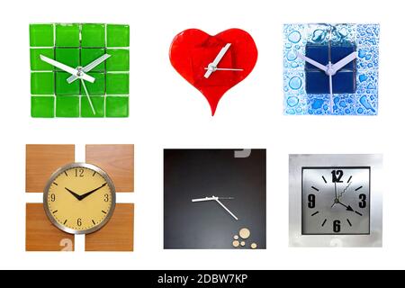Bunch of different clocks isolated on white Stock Photo - Alamy