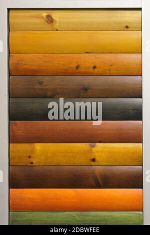Wood stain varnish color samples Stock Photo - Alamy