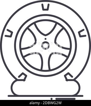 Car rim and tire linear icon. Thin line illustration. Automobile wheel ...
