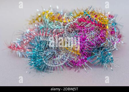 colorful tinsel Christmas decoration. Abstract macro background Stock ...