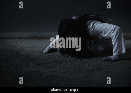 Woman ghost horror creepy her is crawling, halloween concept Stock ...