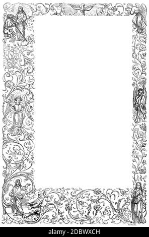 Ornate Victorian border with Christian / Roman Catholic / figures ...