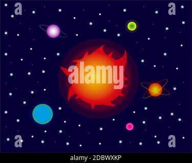 fantastic space background with planets and stars in super vibrant ...