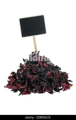 Dried Roselle herbs isolated on white background, a dark red-purple ...