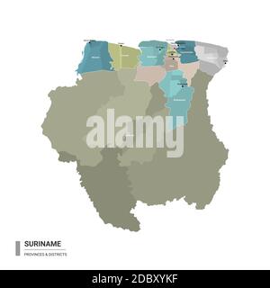 Vector map of Suriname with districts and administrative divisions ...