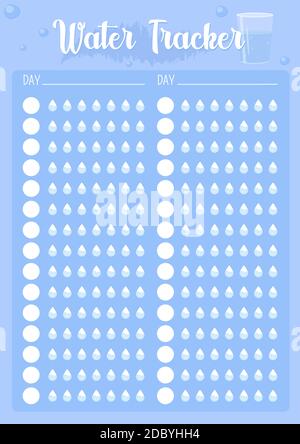 Vector illustration of Daily Water Tracker template in blue colors ...