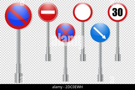 Road signs collection. Vector realistic set of blank traffic sign boards different shapes for ...
