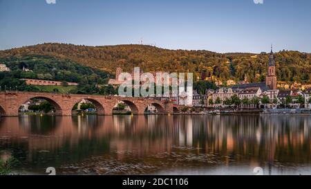 view on HHeidelberg castle ruins, karl theodor bridge (old bridge) and ...