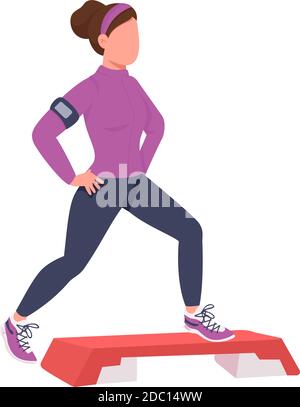 Step aerobics isolated cartoon vector illustration. Sporty young woman ...