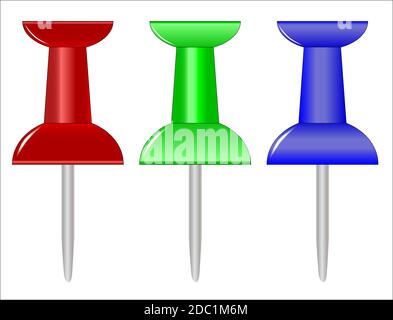 A collection of three coloured map nob pins Stock Photo - Alamy