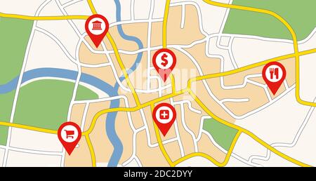 A generic city map with icons Stock Photo - Alamy