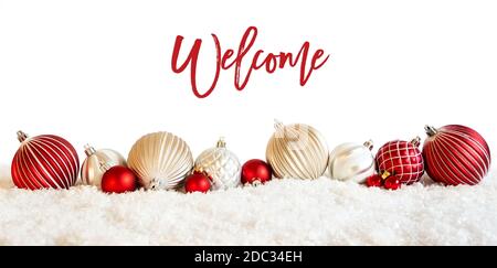 Christmas Ball Ornament, Calligraphy Welcome, Snow, White Background ...