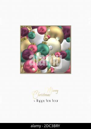 Merry Christmas composition 3D realistic golden ribbon and bauble ...