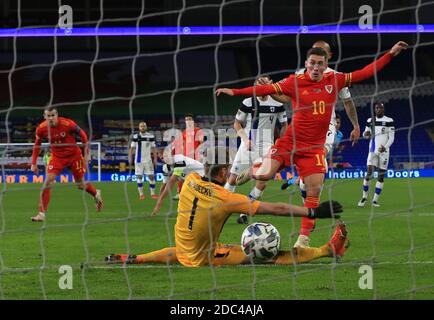 Wales' Harry Wilson scores their side's fifth goal of the game during ...
