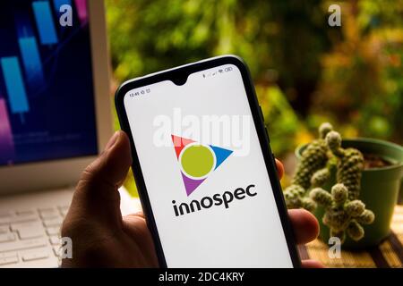 In this photo illustration the Innospec logo seen displayed on a ...