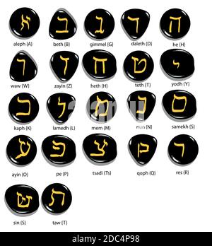 Hand drawn ancient hebrew alphabet , font set, black isolated on white ...