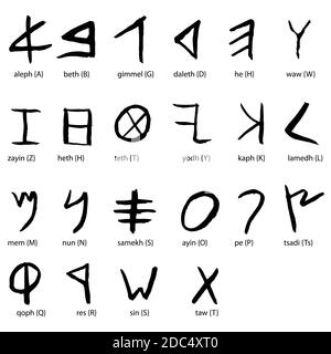 Hand drawn ancient Phoenician alphabet , font set, black isolated on ...