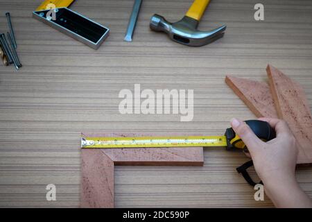 Close up view of try square to check that the woodworking corners are ...