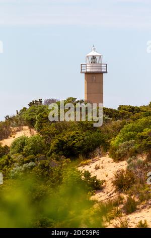 Cape Martin Lighthouse and Penguin Island at dusk - aerial panorama ...
