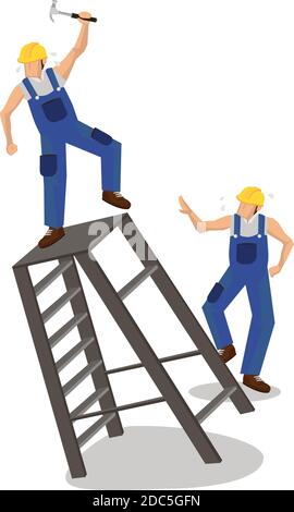 Worker falling from ladder. Workplace accident or construction safety ...