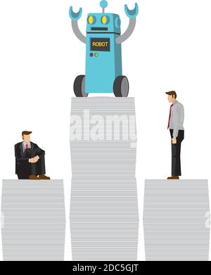 Robot competition human worker and win. Concept business vector, Future ...