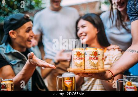 Party beer with friends drinking German beer and toasting beer at ...