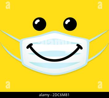Emoji with mouth mask - yellow face with open eyes wearing a white ...