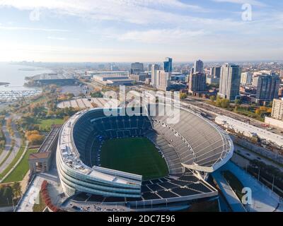 DJI 4K Drone Pictures of Chicago Skyline + Soldier Field Stock Photo ...