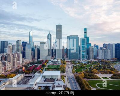Aerial Views of Chicago Skyline + Fall Colors Stock Photo - Alamy