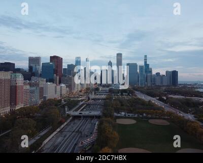 Aerial Views of Chicago Skyline + Fall Colors Stock Photo - Alamy