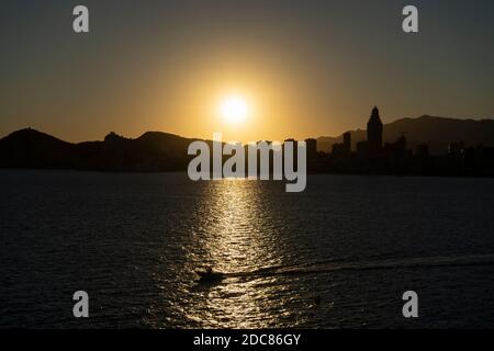 Wonderful sunset panorama over Benidorm skyline, beach city in Spain ...