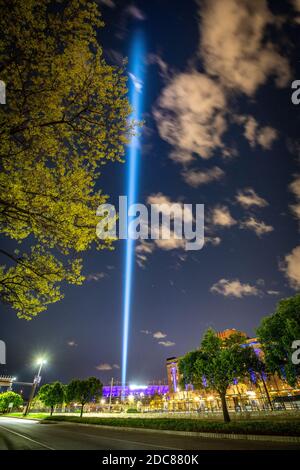 Light It Blue, Stadiums and Column of Light, Baltimore, Maryland Stock ...