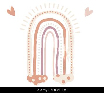 Pastel boho rainbow. Cute hand drawn modern stickers for nursery ...