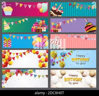 Party Background Baner Set with Flags and Balloons Illustration Stock ...