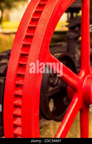 View of the flywheel of a steam engine Stock Photo - Alamy